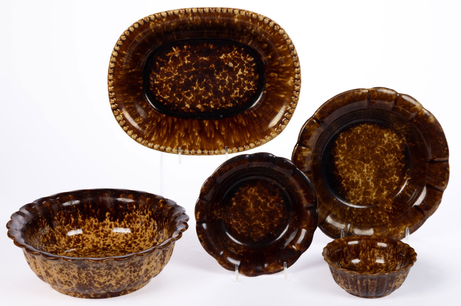 American Rockingham Glazed Pottery Bowls, Lot Of Five