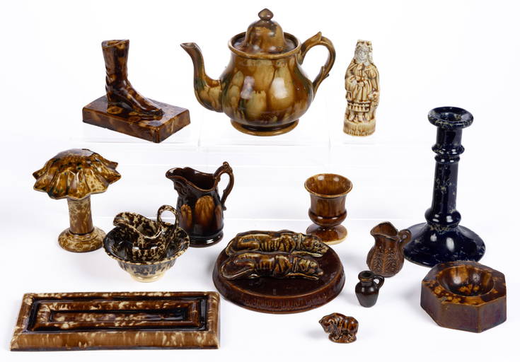 Assorted Rockingham Glazed Ceramic Articles, Lot Of 16