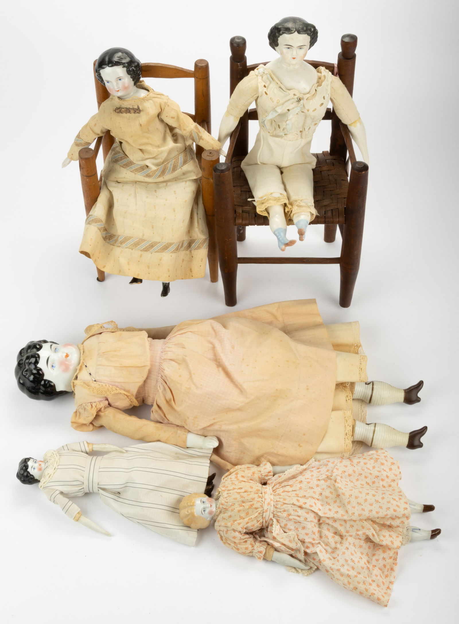 Assorted German China Head Dolls Lot Of Five Auction