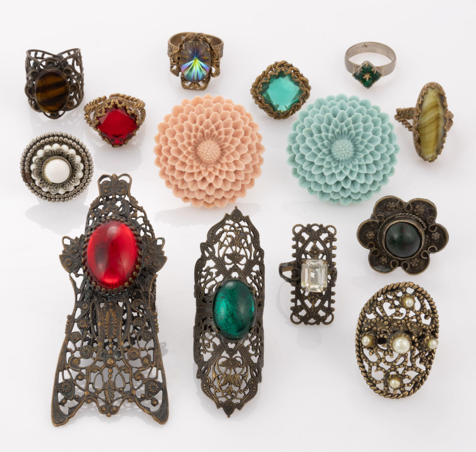Assorted Vintage Costume Jewelry Rings, Lot Of 14 Auction