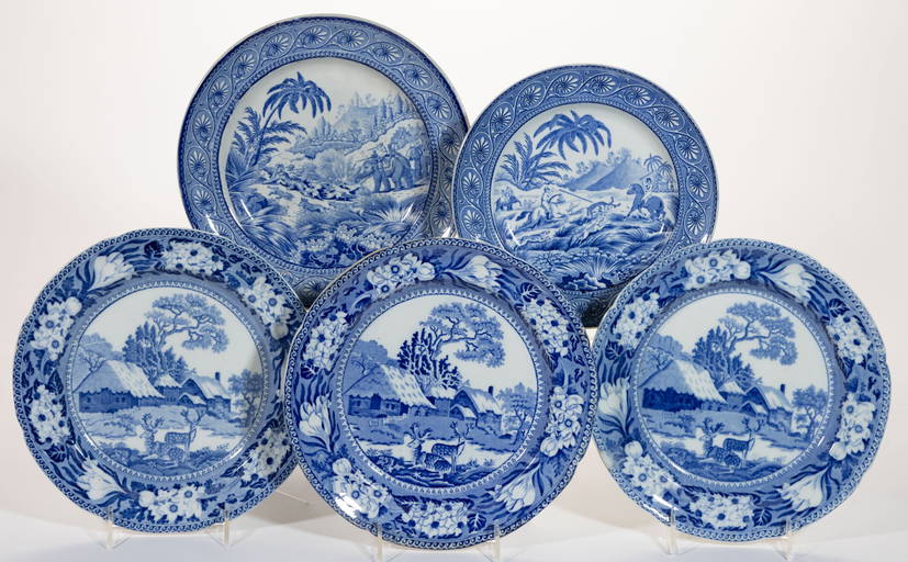 Staffordshire Transfer Printed Animal Motif Ceramic Plates, Lot Of Five