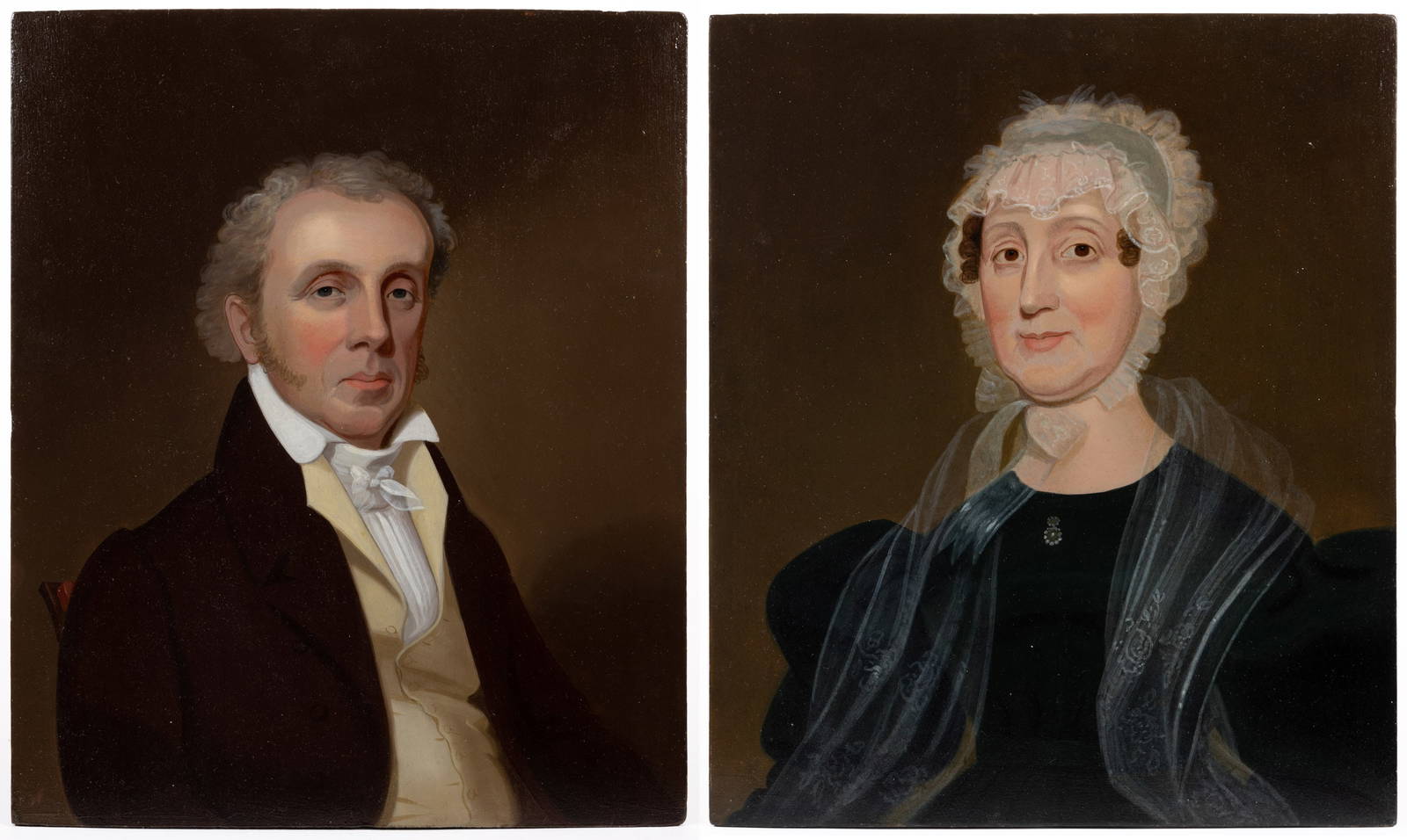 Pair Of Cephas Thompson (american, 1775-1856), Attributed, Portraits Of Wright And Ann Southgate ...