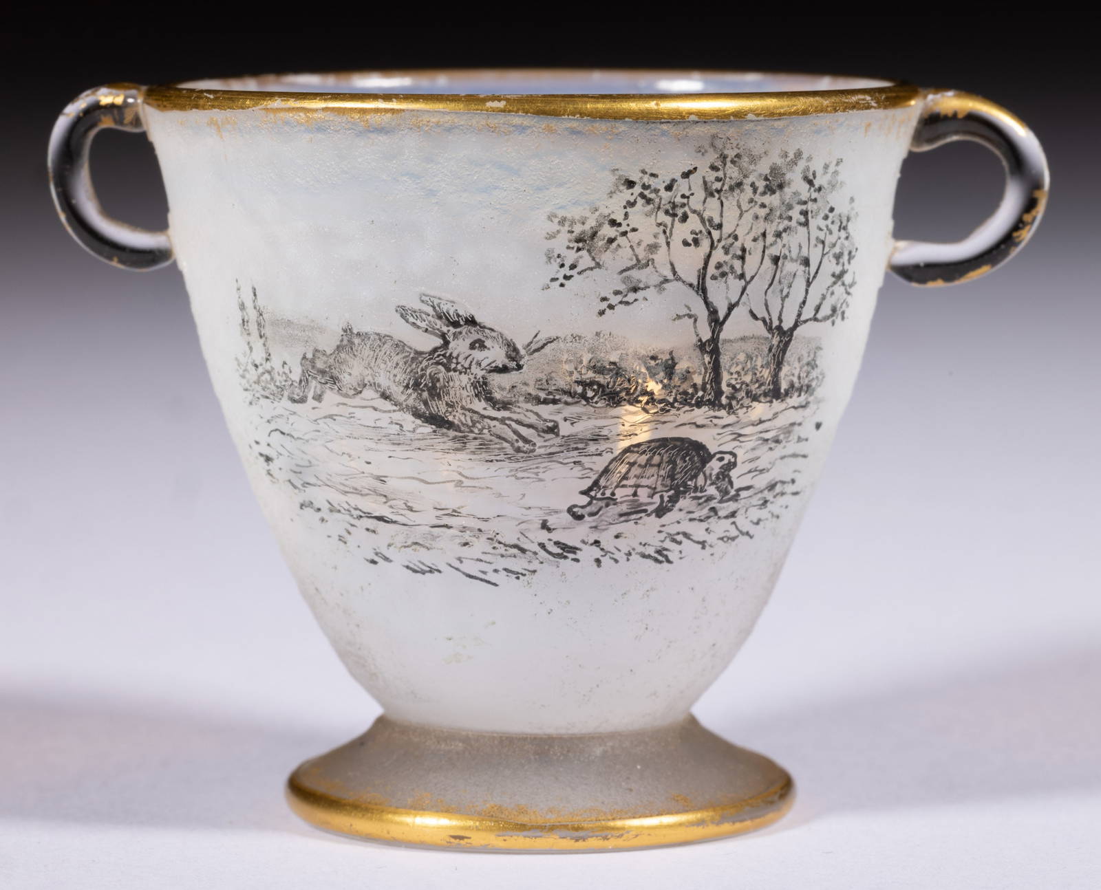 Daum Rabbit And Turtle Enamel-decorated Opalescent Open Salt / Egg Cup ...
