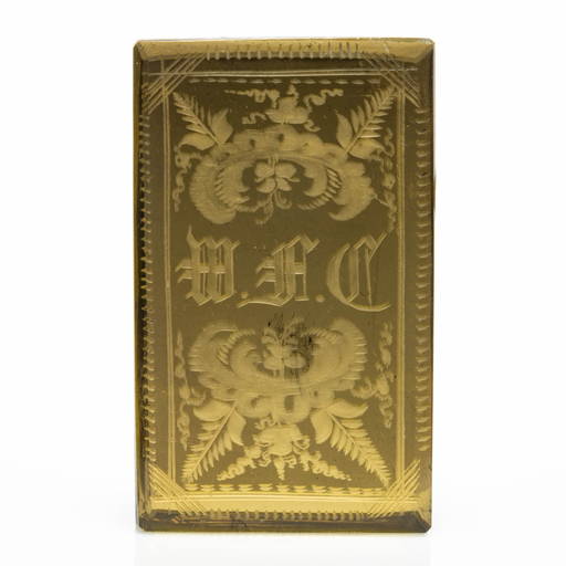 Engraved Silvered Glass Paperweight Plaque