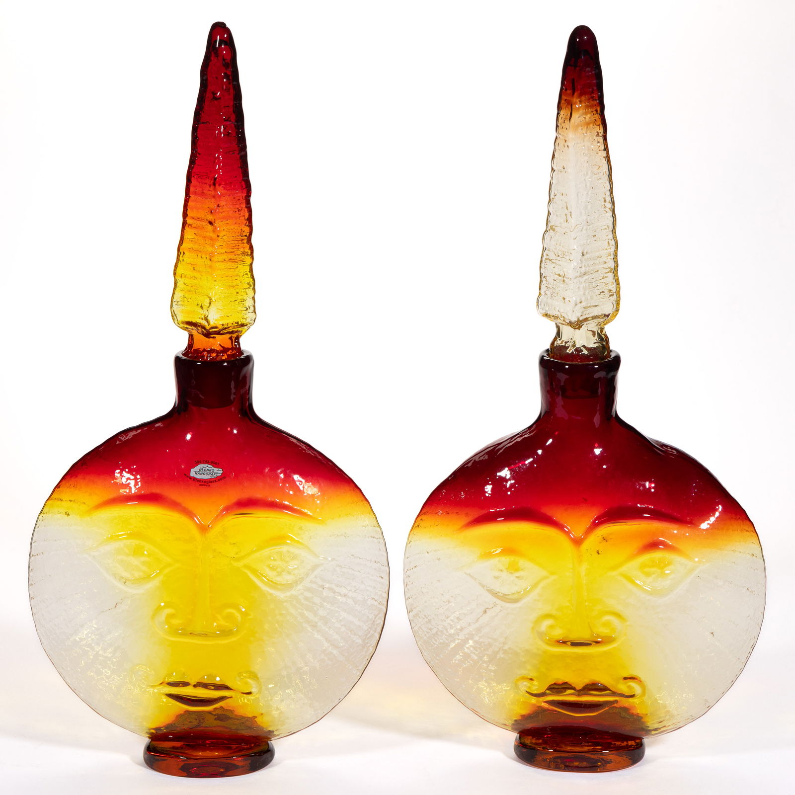 Blenko Glass Wayne Husted Design #6218 Omnibus / Sun Face Decanters ...