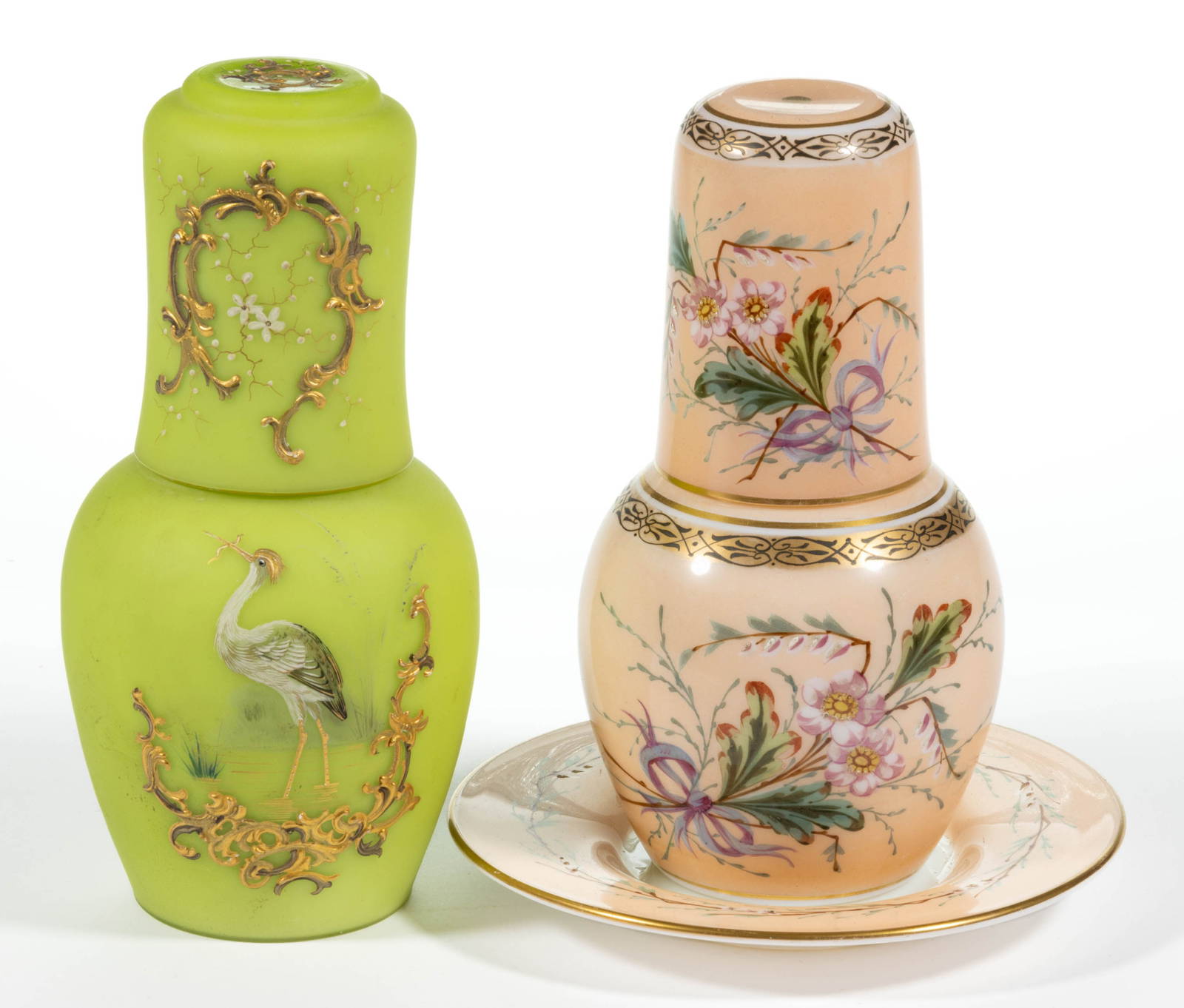 Continental Enamel-decorated Glass Tumble-ups, Lot Of Two Auction