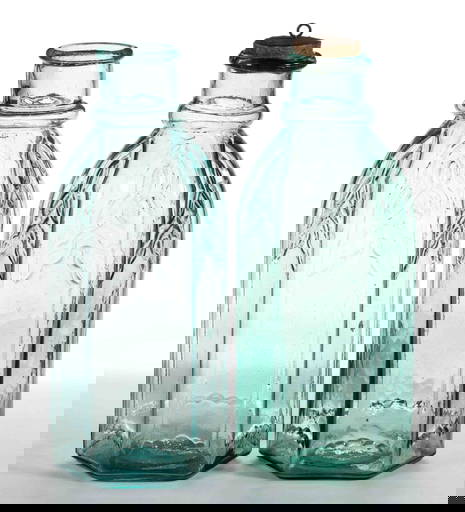 Hexagonal Cathedral / Gothic Pickle Jars / Bottles, Lot Of Two