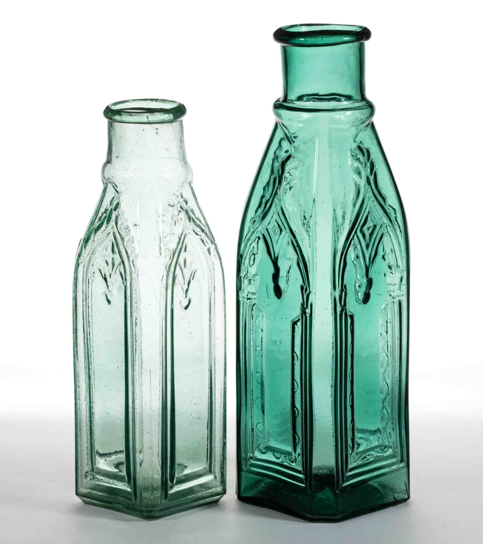 Cathedral / Gothic Pickle Jars / Bottles, Lot Of Two Auction