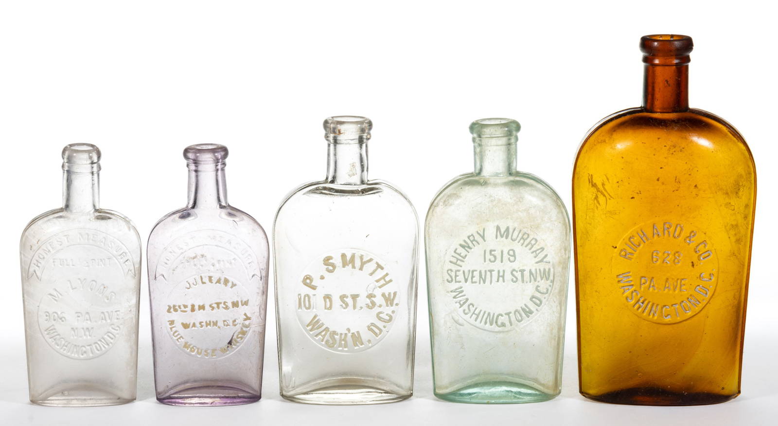 Assorted Washington, Dc Embossed Whiskey Flasks, Lot Of Five Auction