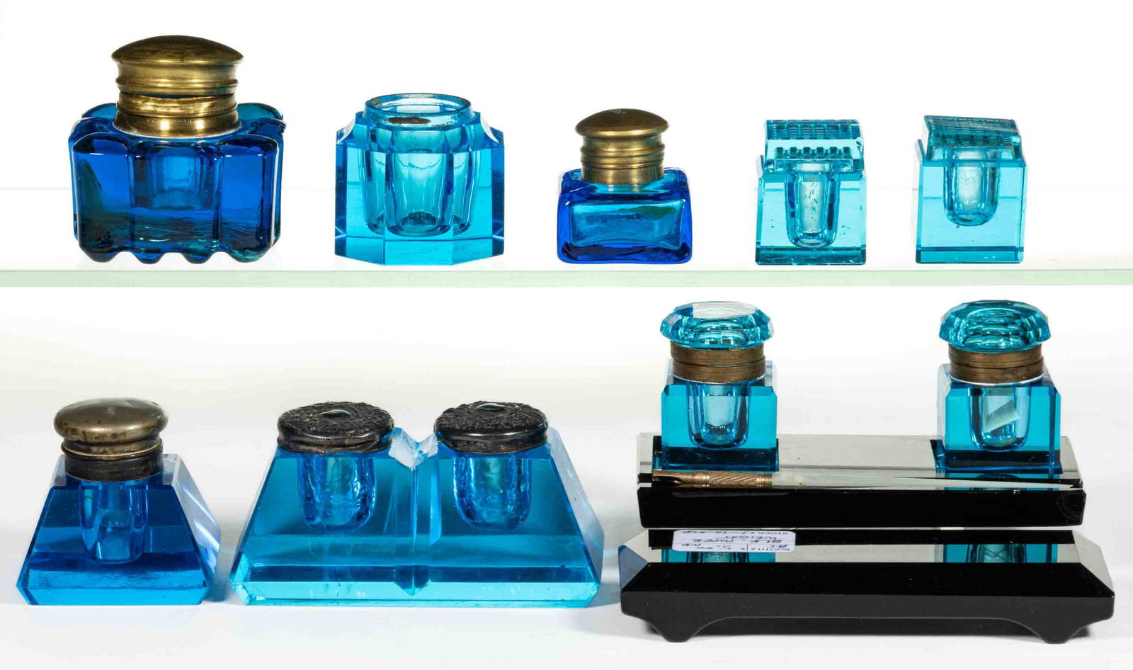 Assorted Victorian Pressed / Cut Glass Inkwells / Inkstands, Lot Of ...