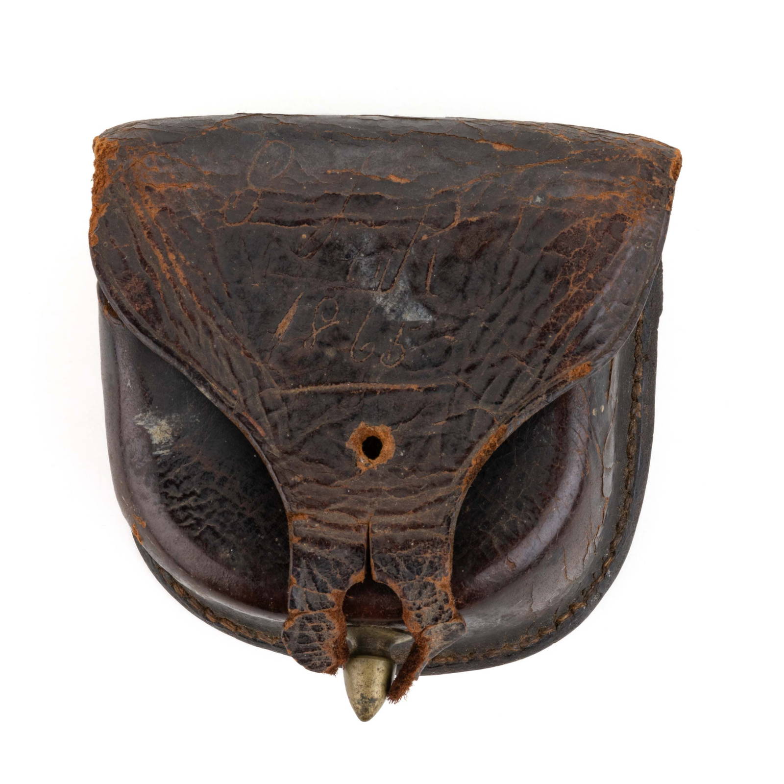 Civil War Confederate Missouri Identified Leather Cap Box Auction