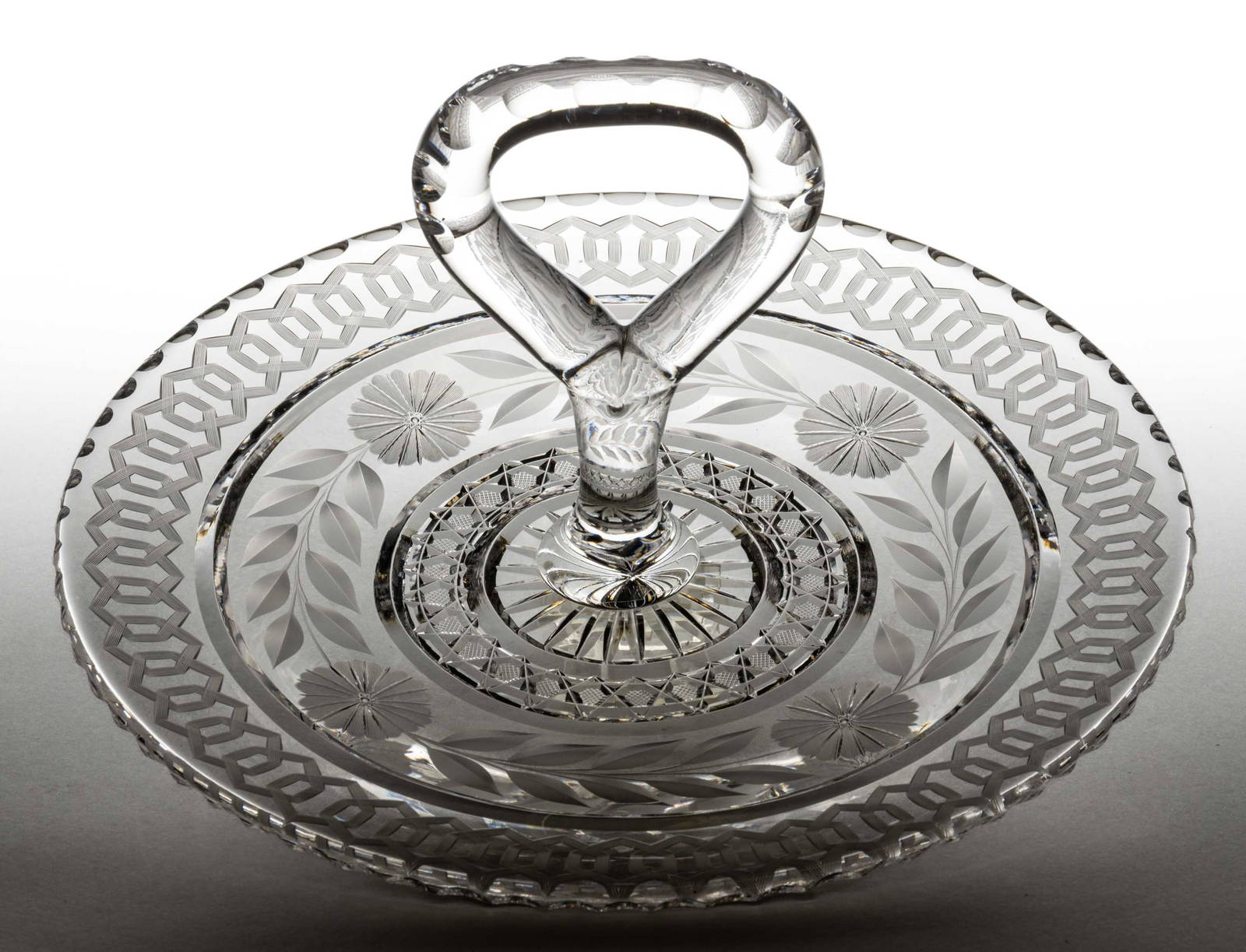 Meriden Attributed Beverley Cut Glass Serving Dish With Handle Auction