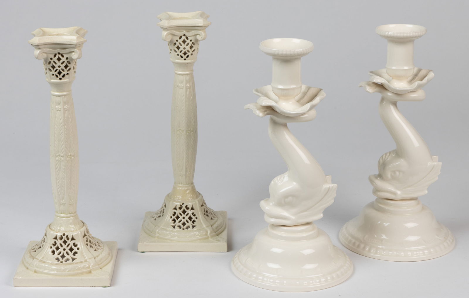 English Leeds Pottery Creamware Candlestick Pairs, Lot Of Two Auction