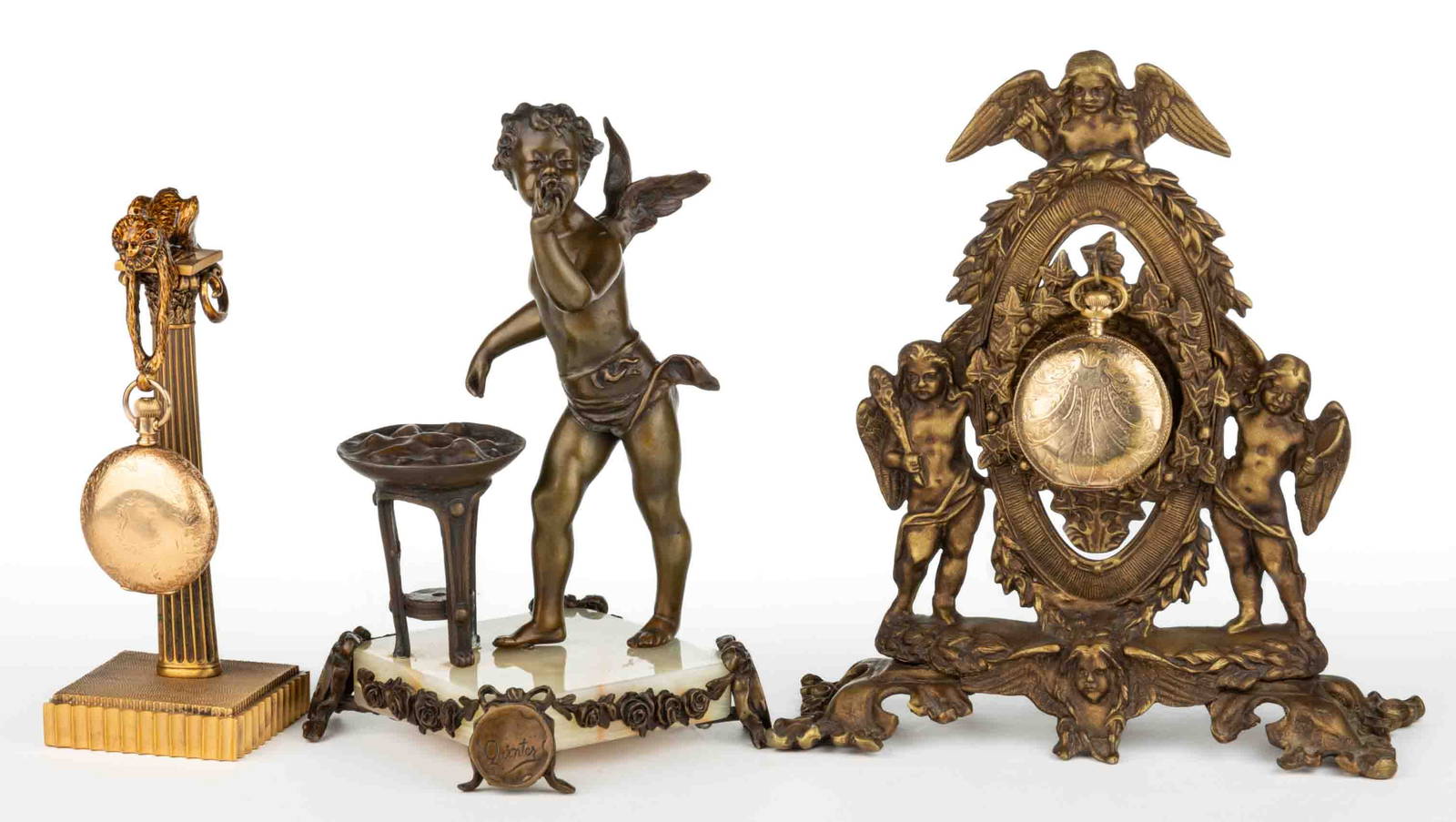 Assorted Bronze / Metal Watch Hutches / Stands, Lot Of Three Auction