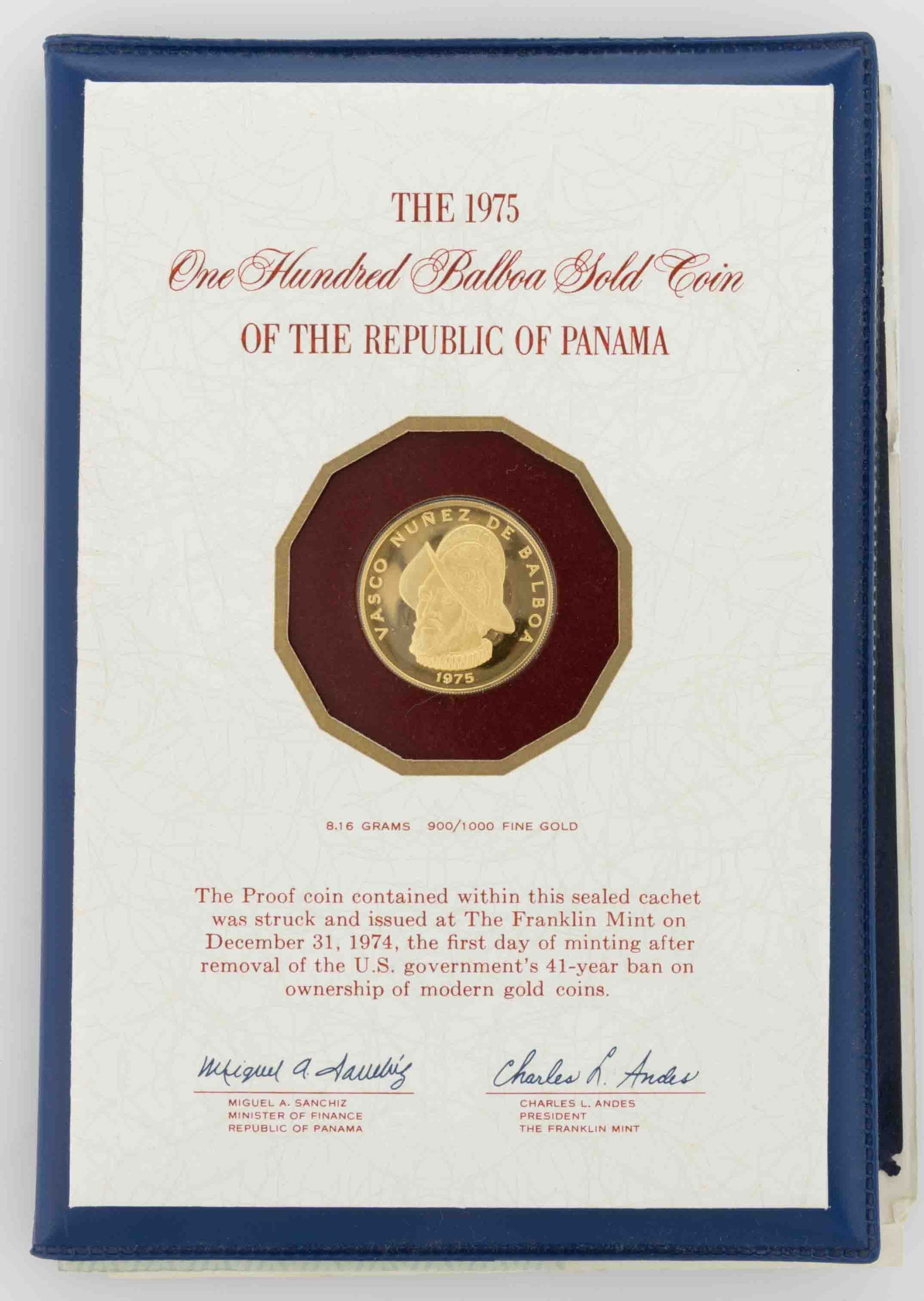 United States Franklin Mint Gold 1975 One Hundred Balboa, Republic Of ...