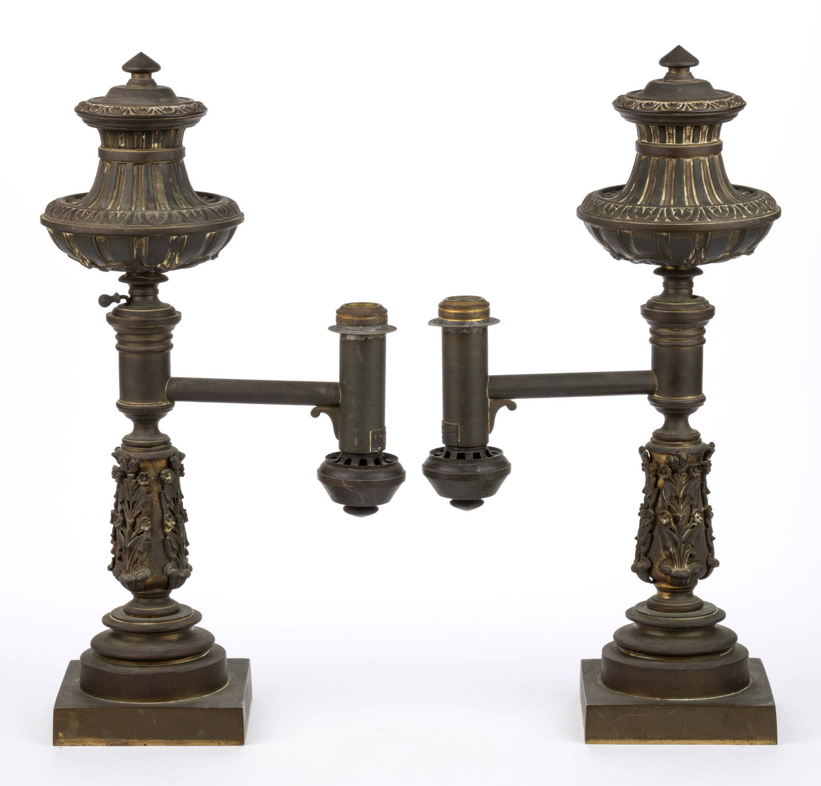 Messenger & Co. Cast Bronze Single-arm Argand Lamps, Pair Auction