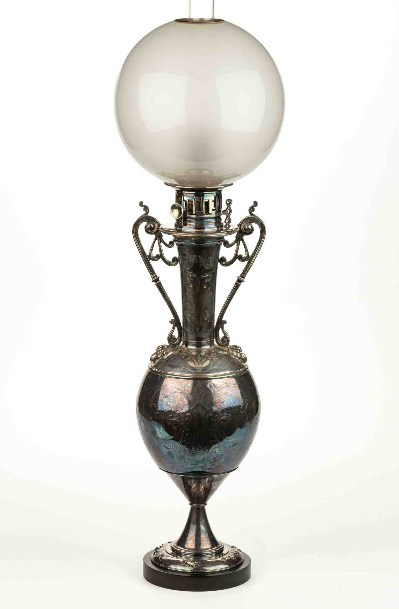 French Joseph Schlossmacher Silver - Plate Moderator Table Lamp Auction