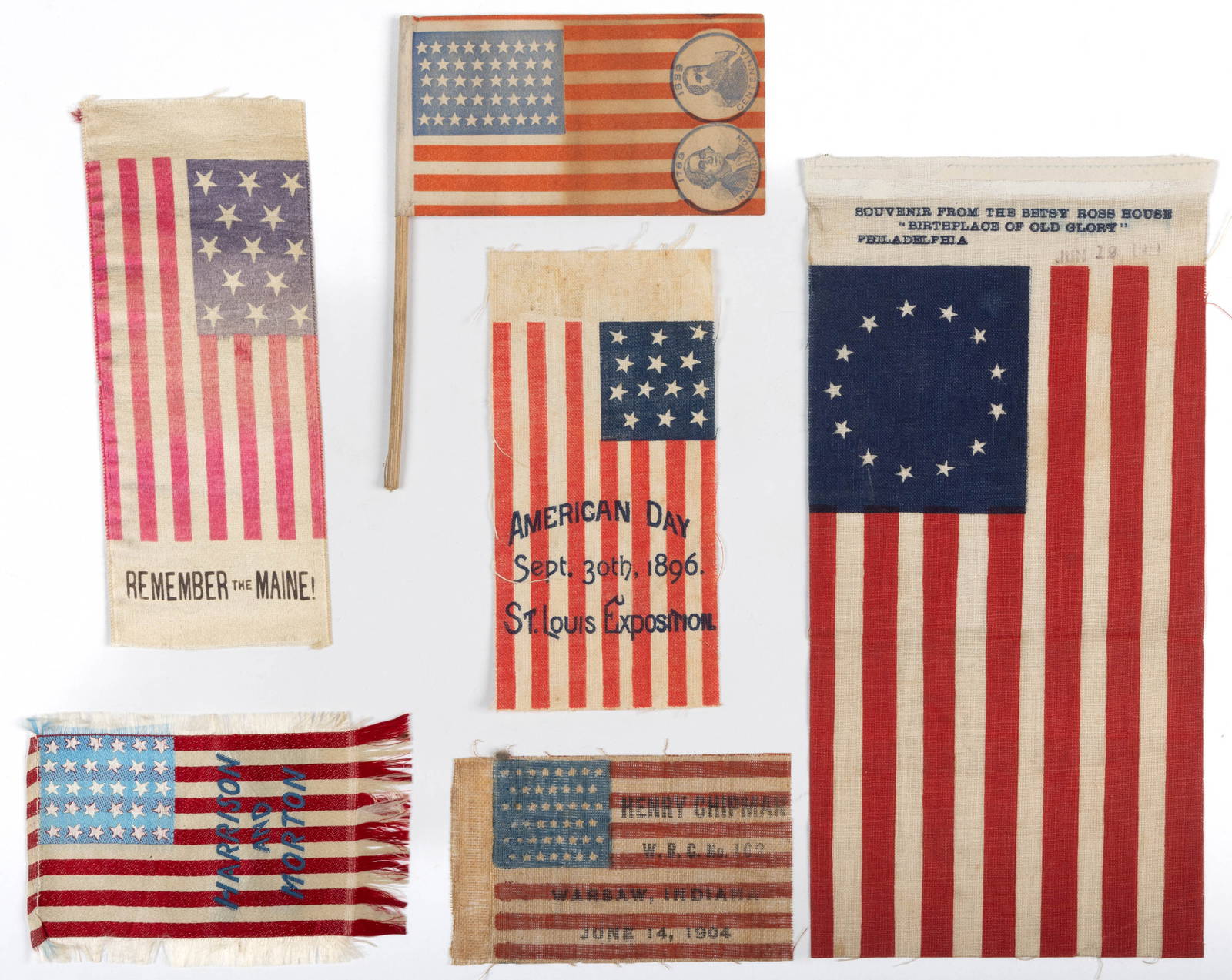 Miniature American Flag Historical Souvenirs, Lot Of Six Auction