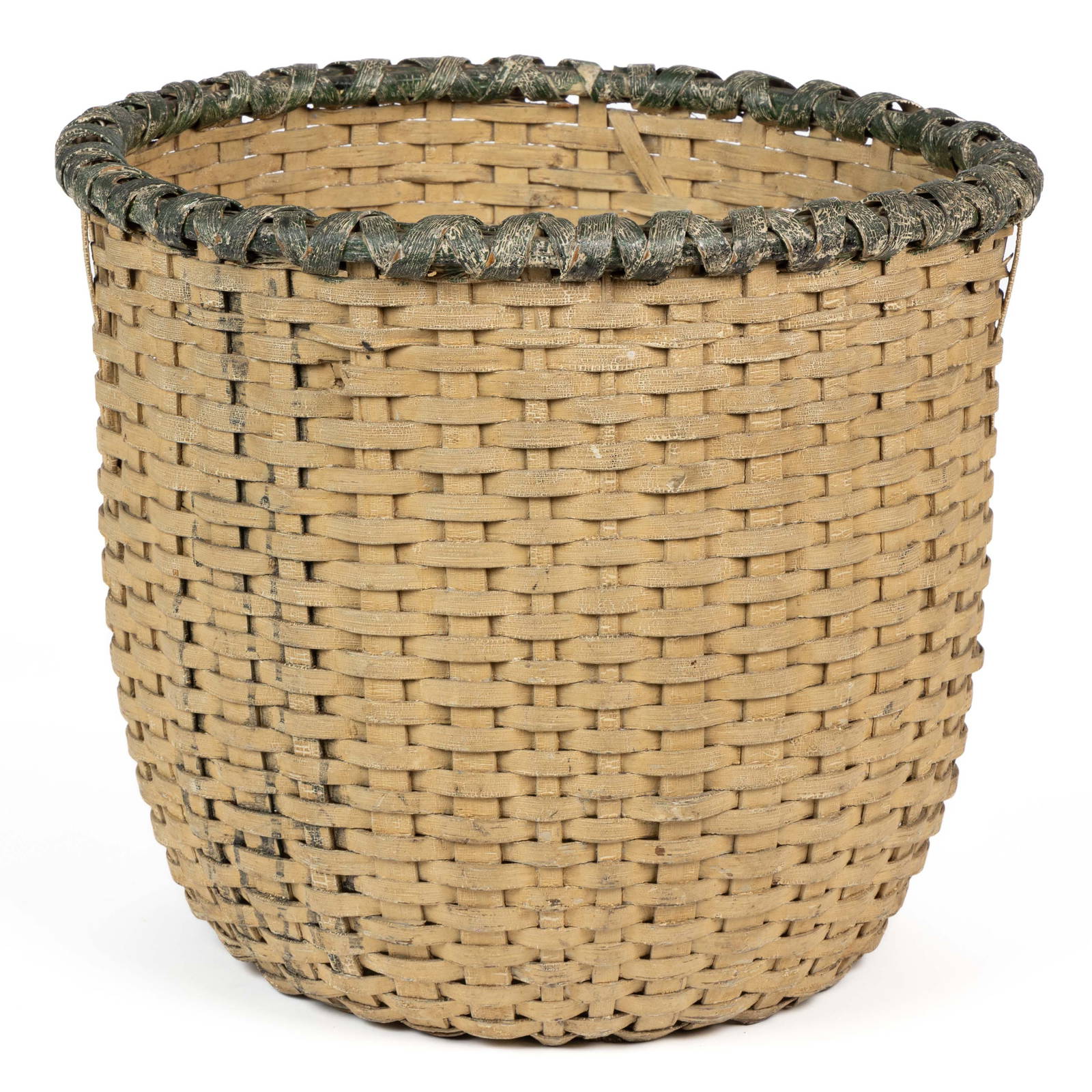 Mid-atlantic Painted Stave-type Woven-splint Apple / Gathering Basket ...