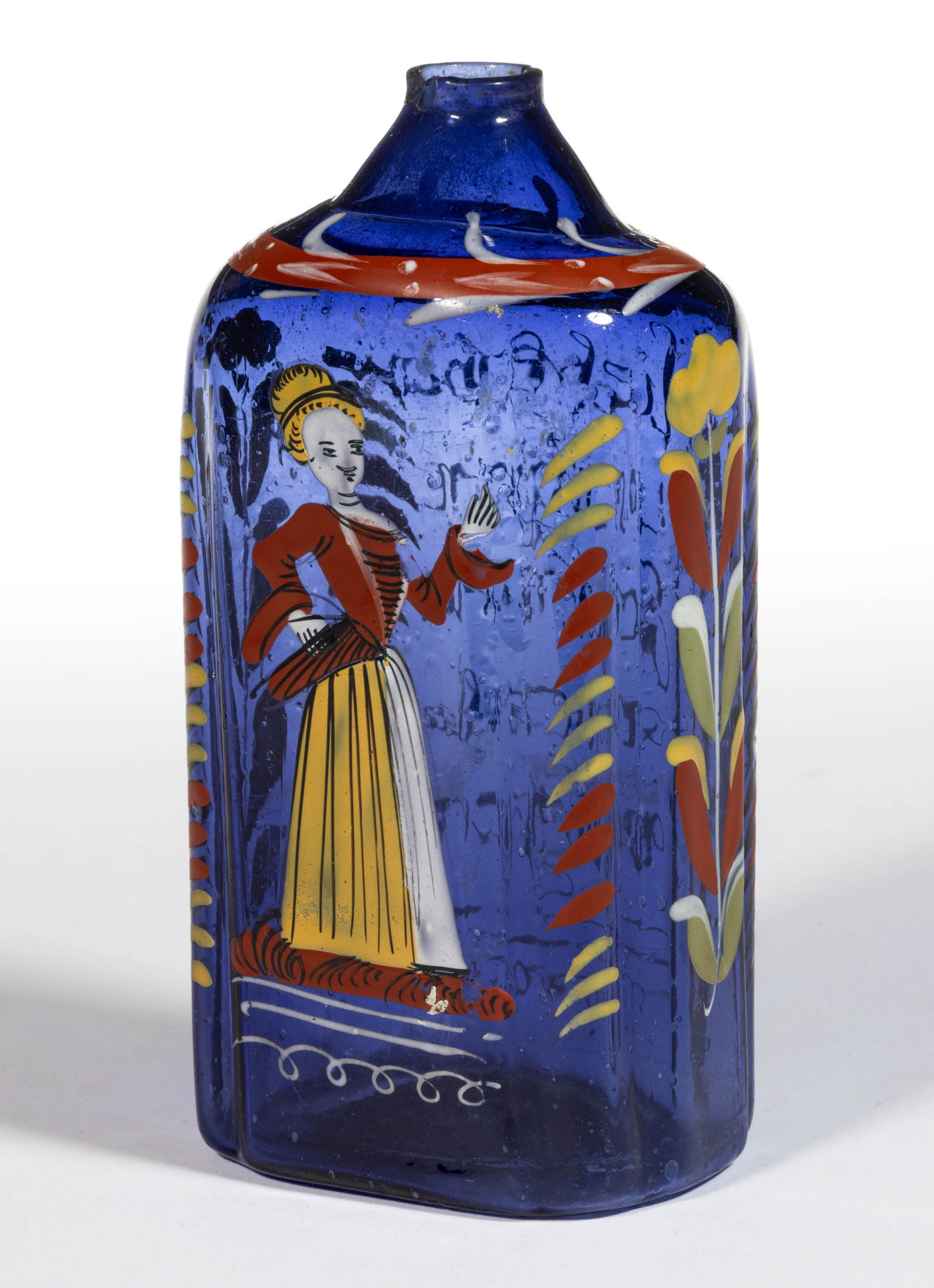 Half Post Blown And Decorated Stiegel Type Bottle Flask Auction