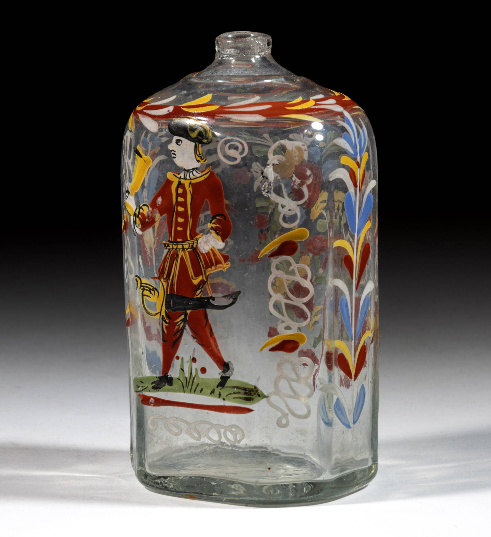 Half Post Blown And Decorated Stiegel Type Bottle Flask Auction