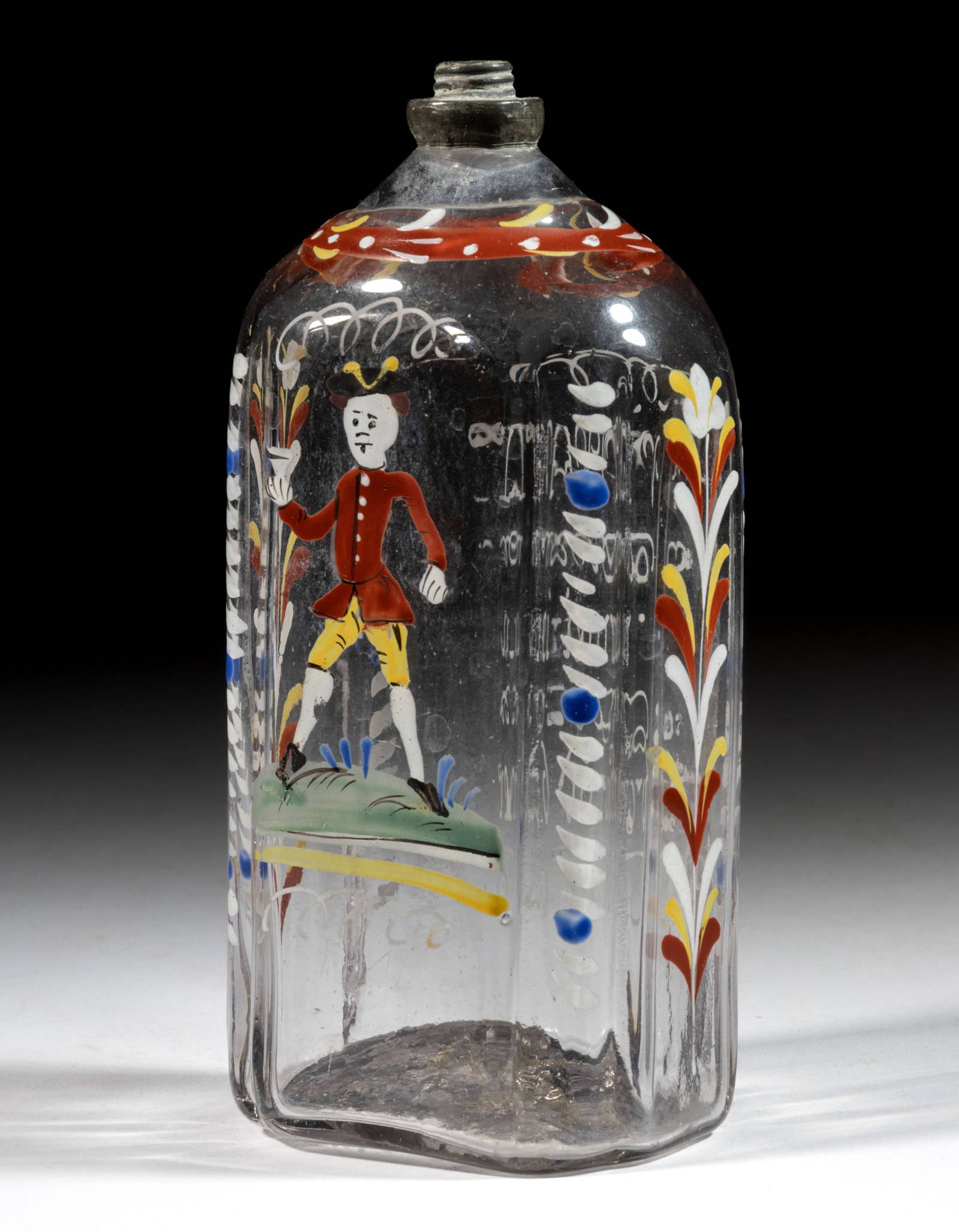Half Post Blown And Decorated Stiegel Type Bottle Flask Auction