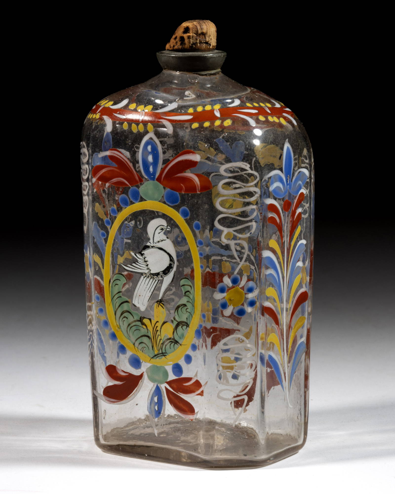 Half-post Blown And Decorated "stiegel-type" Bottle / Flask Auction