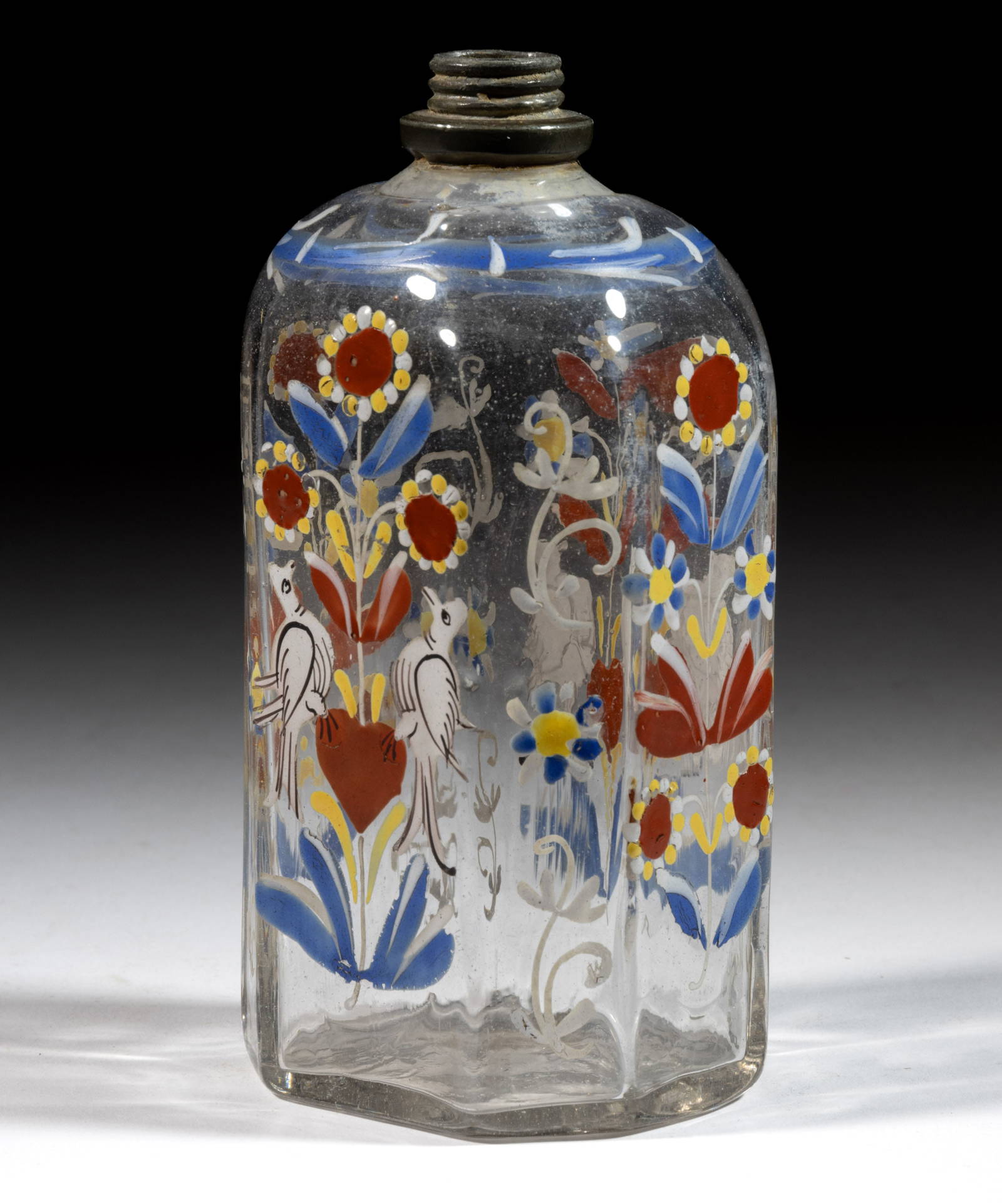 Half Post Blown And Decorated Stiegel Type Bottle Flask Auction