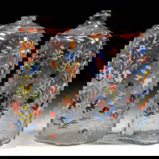 Half-post Blown And Decorated "stiegel-type" Bottle / Flask Auction