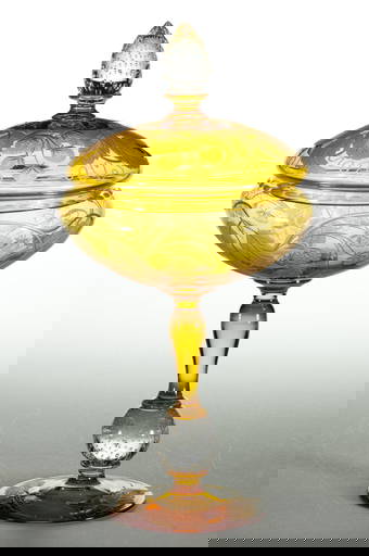 Pairpoint Engraved Art Glass Covered Compote