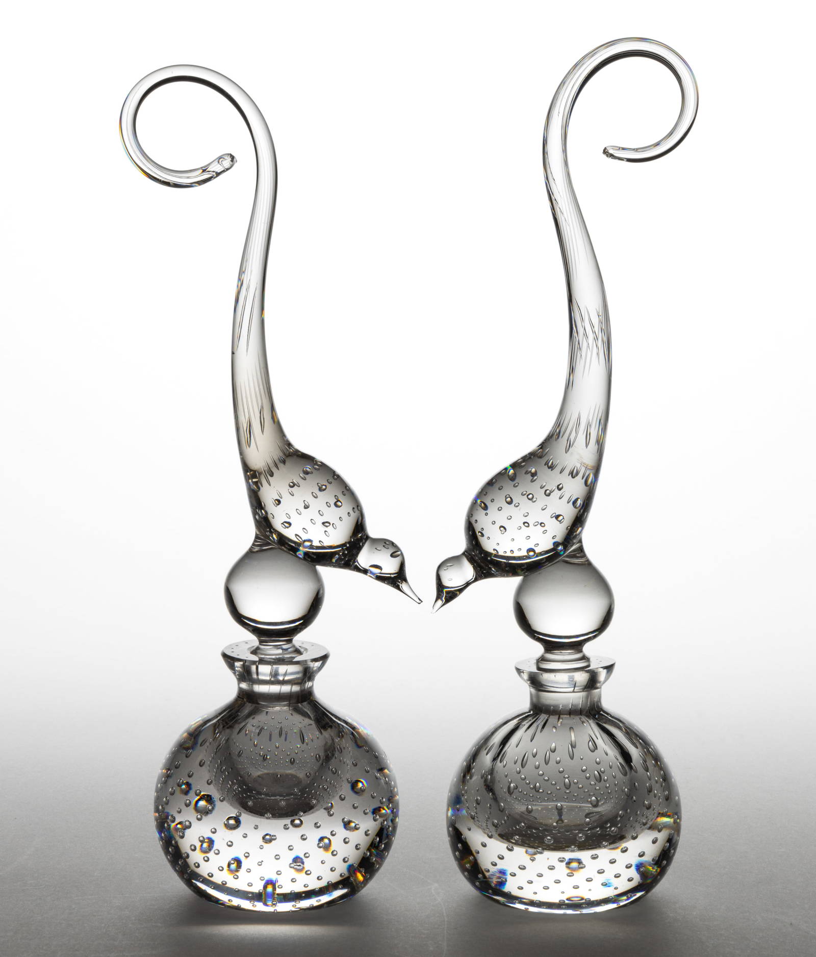 Gundersen / Pairpoint Figural Bird Controlled Bubble Perfume Bottles ...