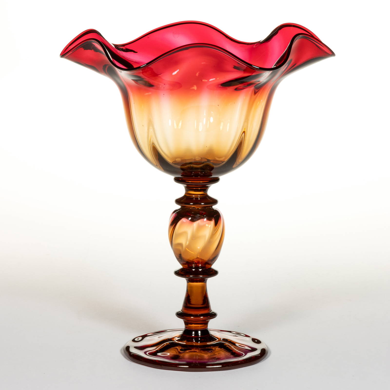 Signed Libbey No. 3017 Amberina Panel-optic Compote Auction
