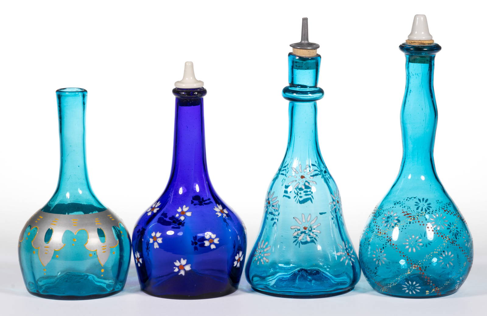 Assorted Victorian Enamel Decorated Bitters / Barber's Bottles, Lot Of ...