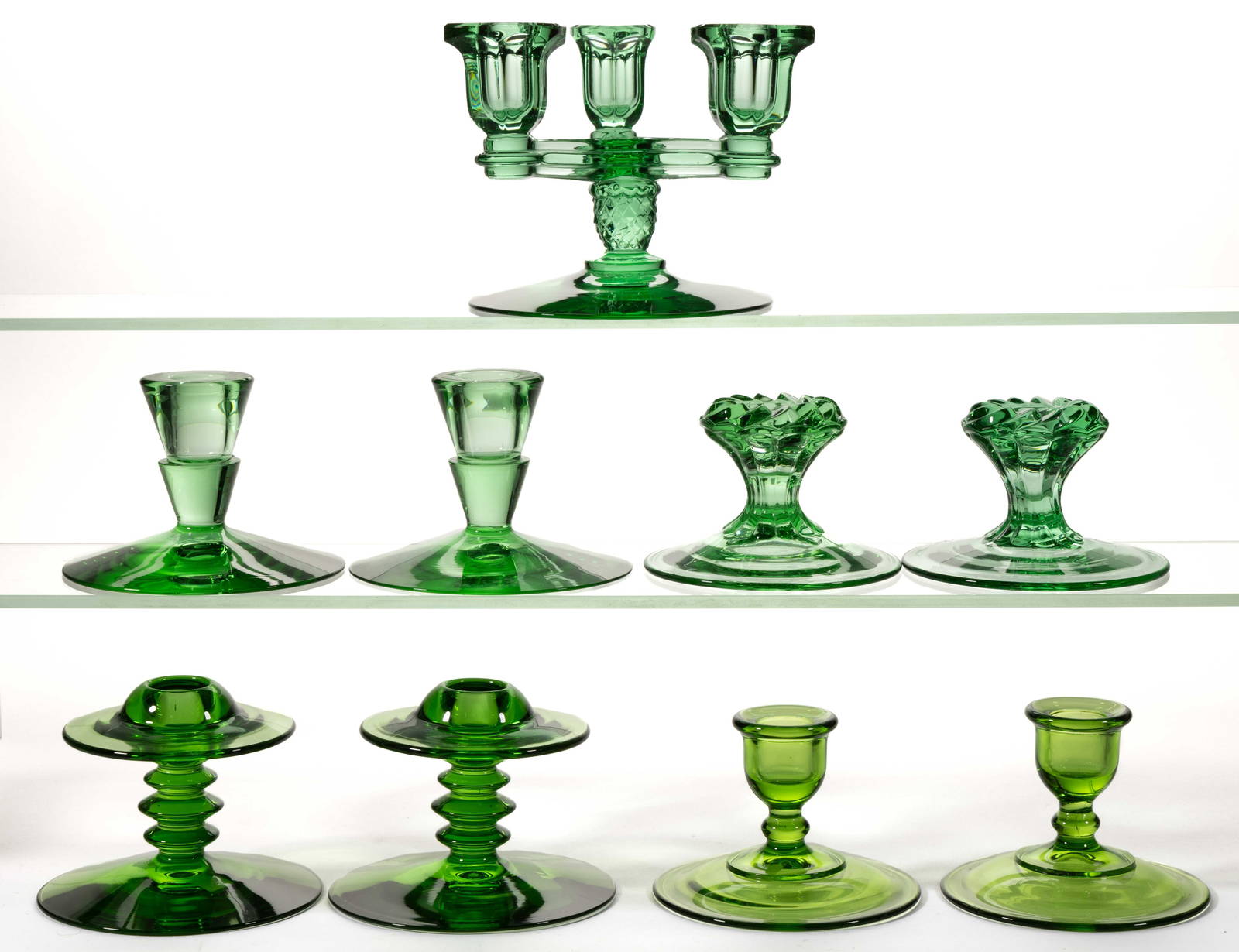 Assorted Heisey Pressed Glass Candlesticks Lot Of Nine Auction