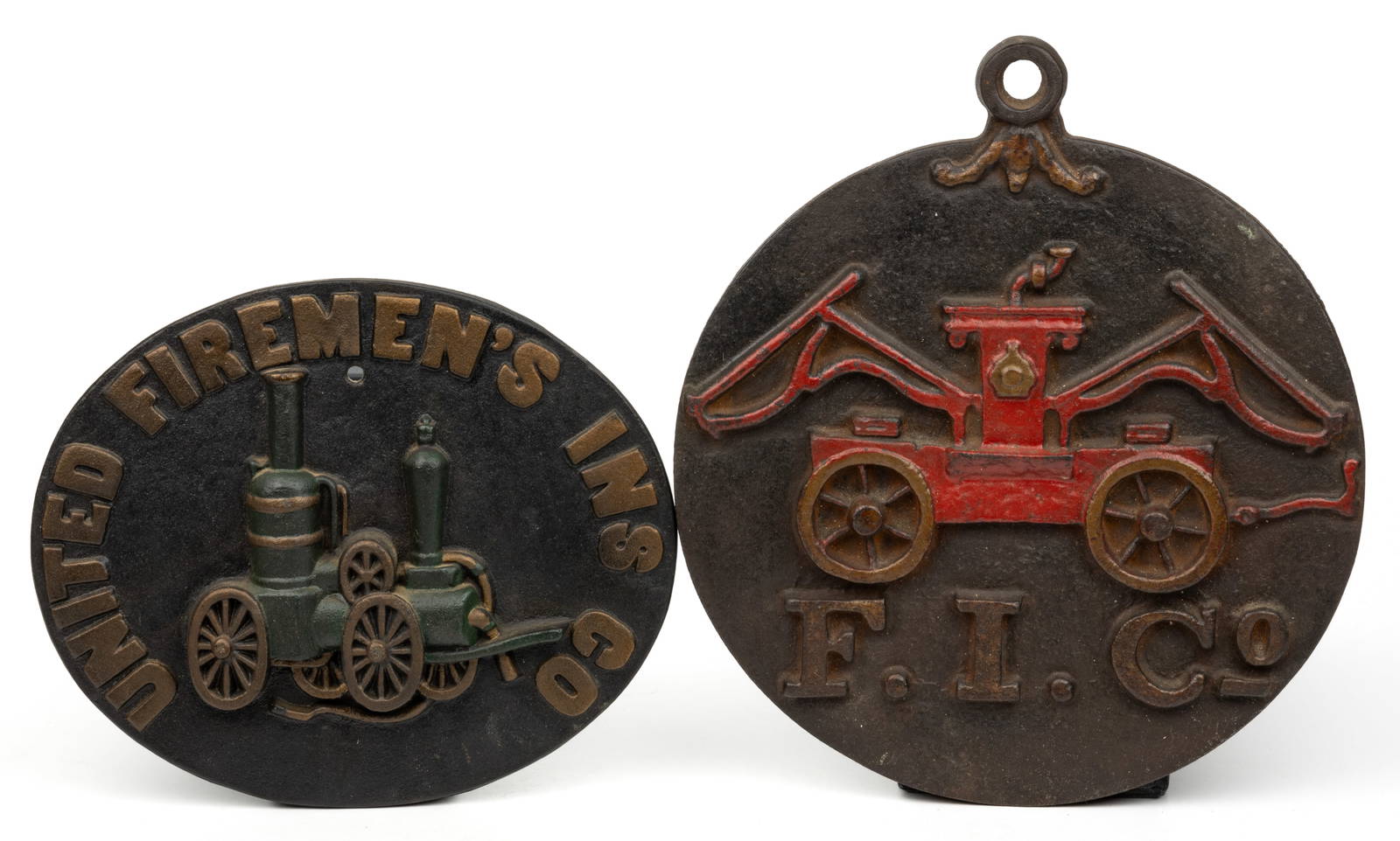 Cast-iron Fire Insurance Plaques, Lot Of Two Auction