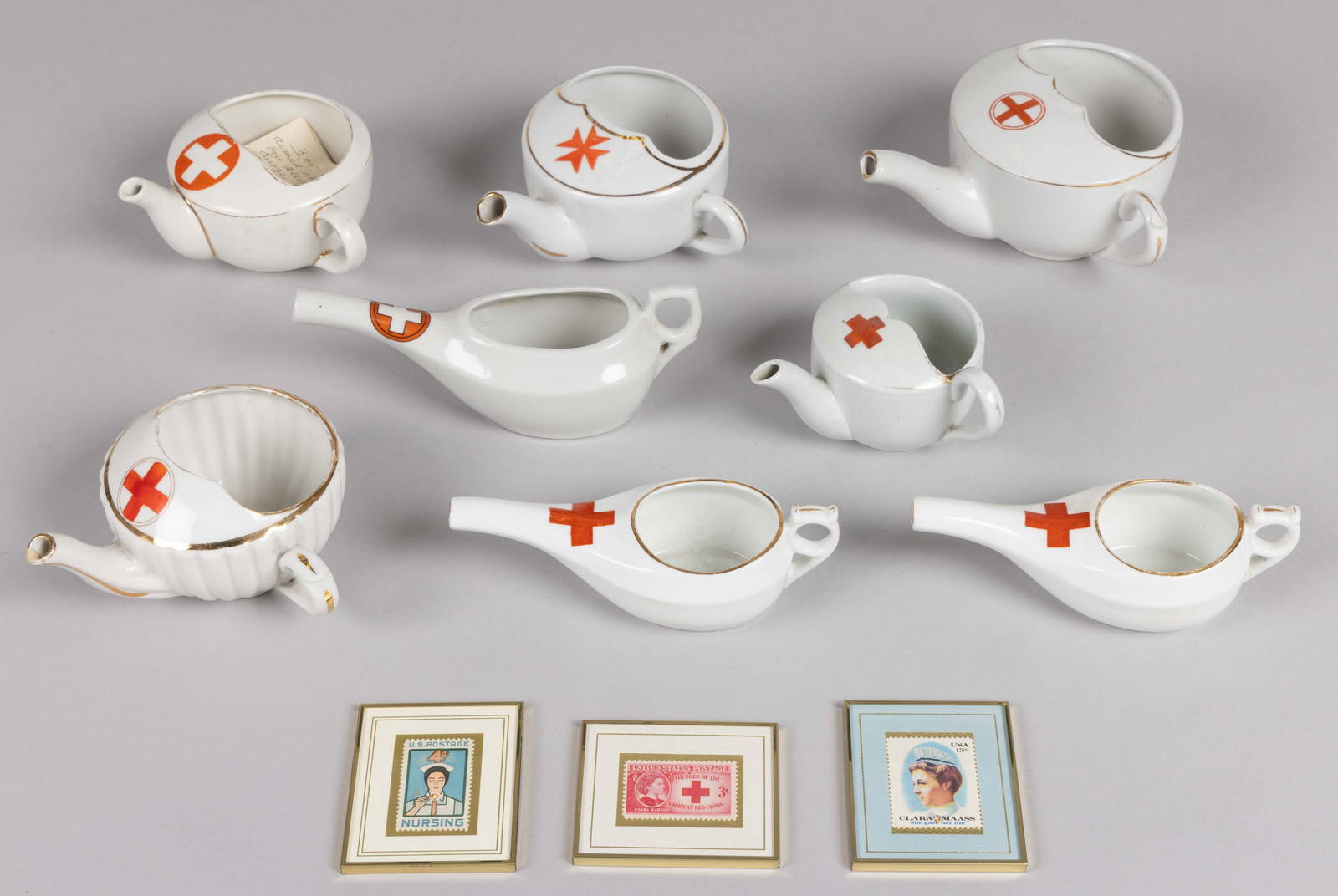 Assorted Porcelain Red Cross Invalid Feeders / Pap Boats, Lot Of Eight ...