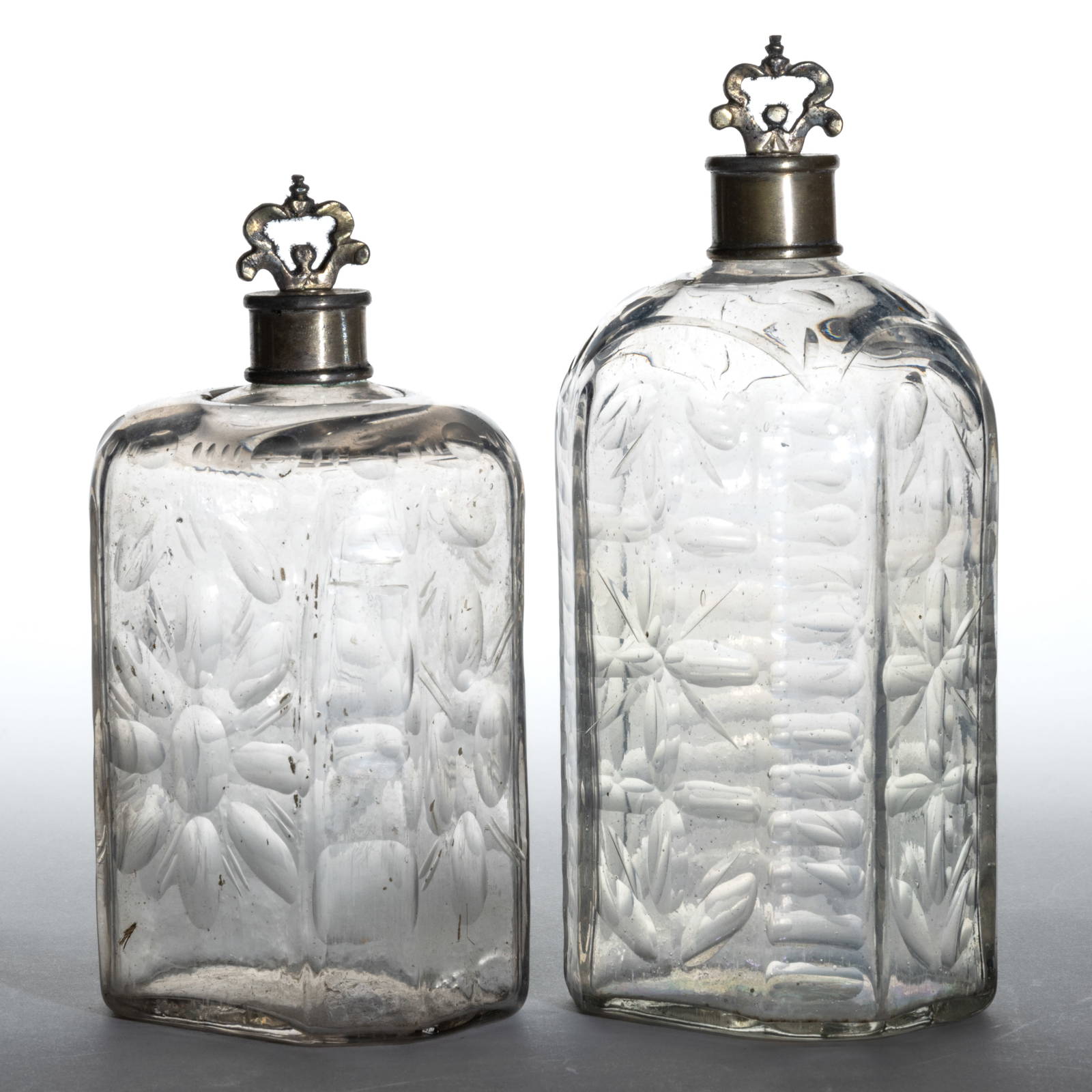 Half Post Blown Cut And Engraved Bottles Flasks Lot Of Two Auction