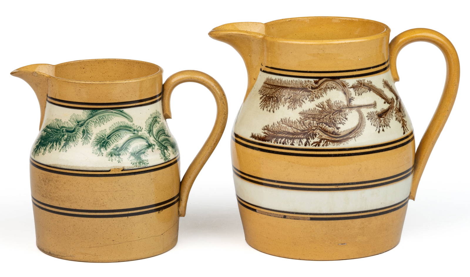 British Dipped Ware / Mocha Yellowware Ceramic Jugs / Pitchers, Lot Of Two Auction