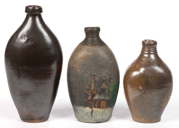 American Stoneware Flasks, Lot Of Three