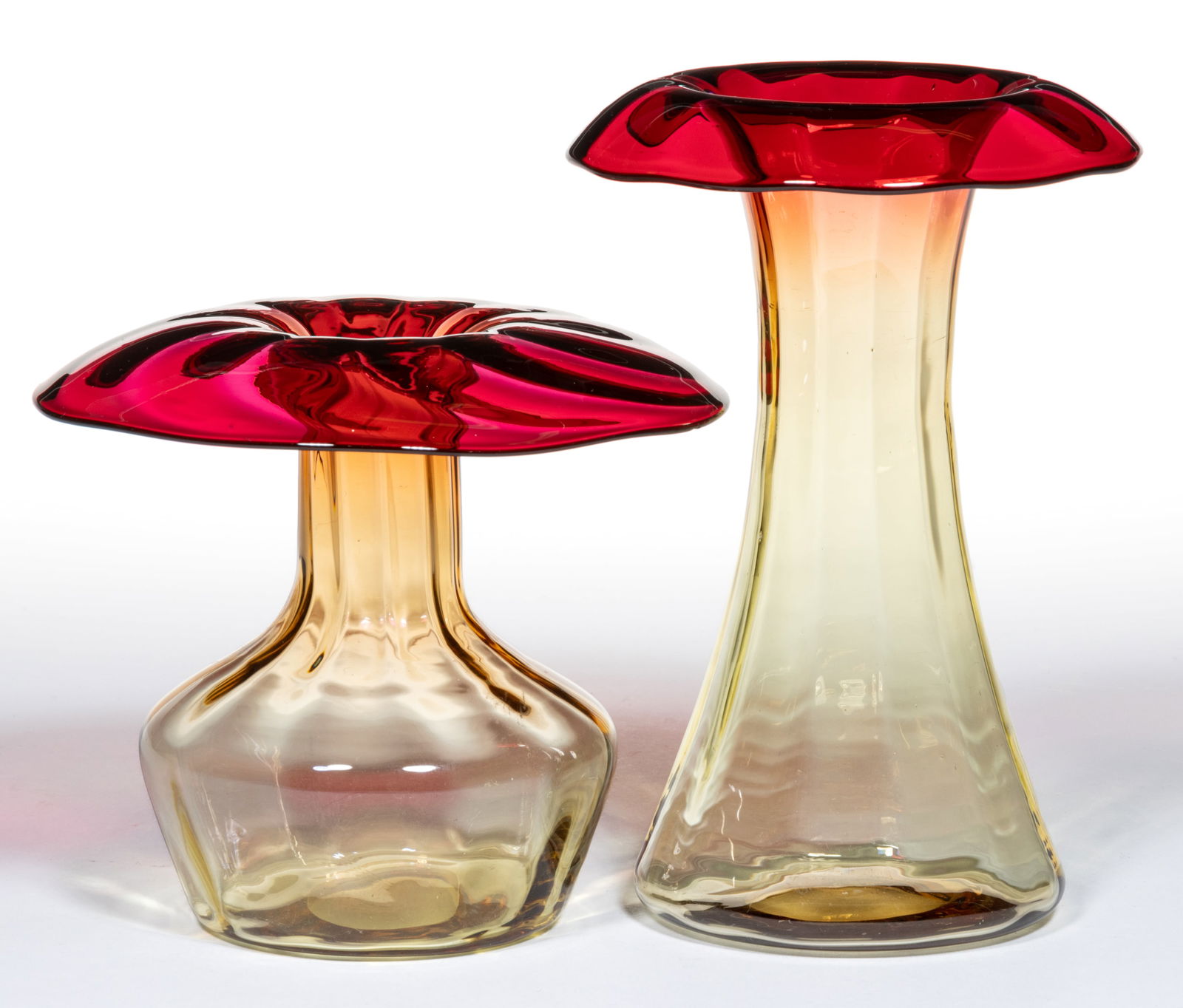 Signed Libbey Panel-optic Amberina Glass Vases, Lot Of Two Auction