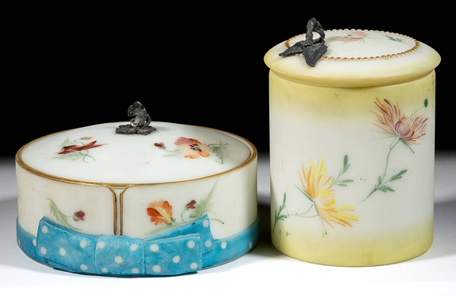 Mt. Washington Enamel-decorated Opal Dresser Boxes / Glass Articles ...
