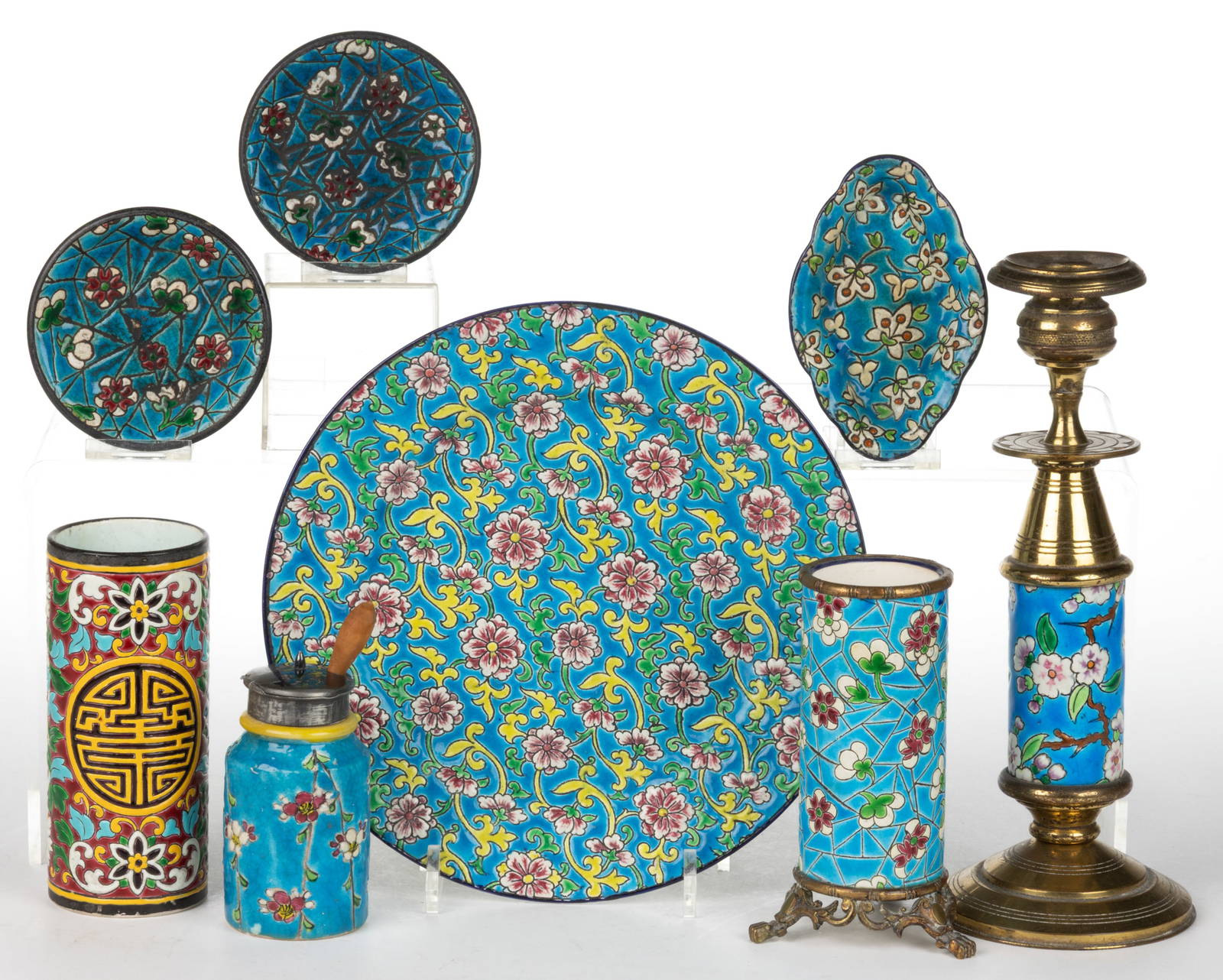 Continental / French Longwy-style Faience Ceramic Articles, Lot Of ...