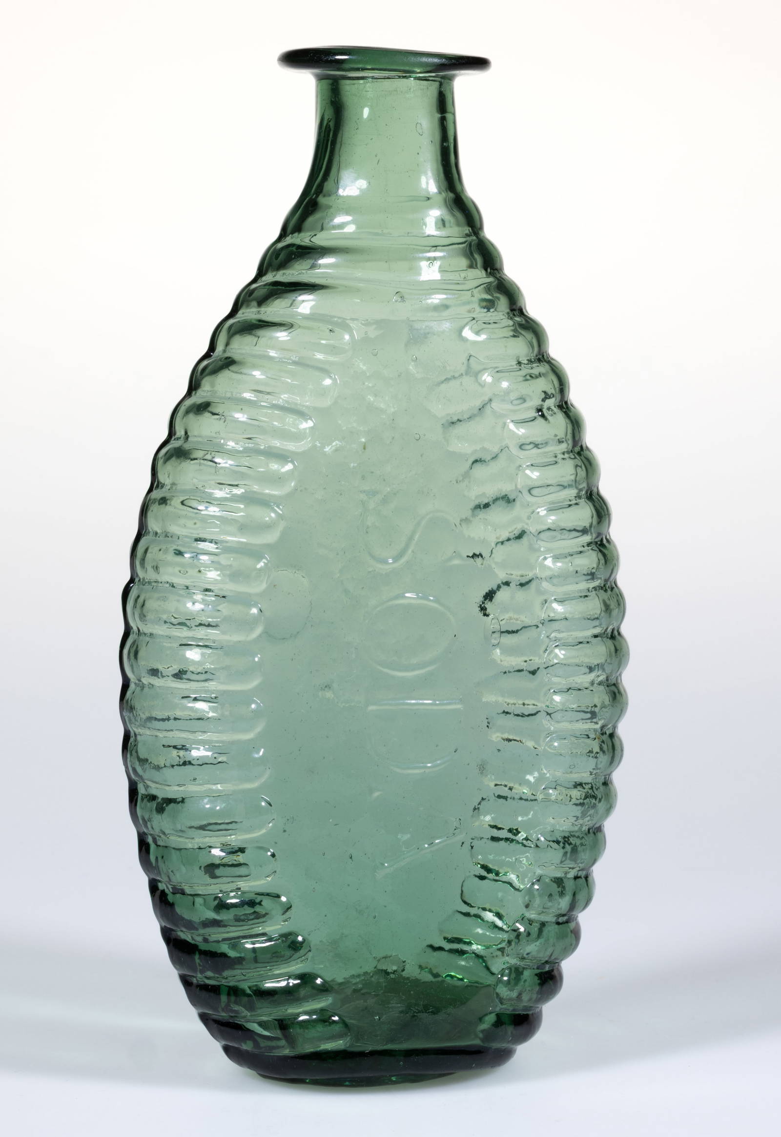 Unique New England Embossed "soda" Flask-form Bottle Auction