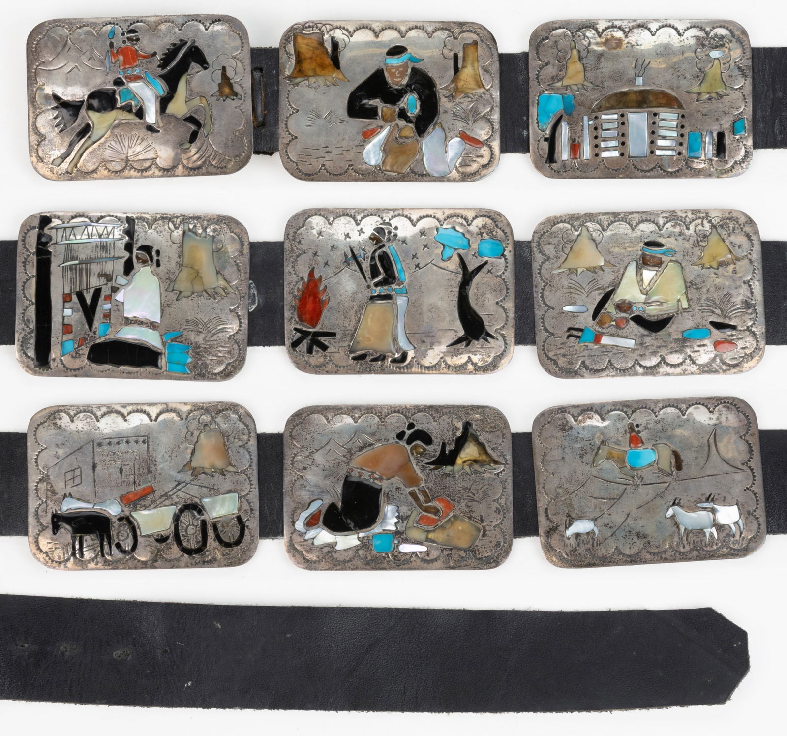 Benjamin Becenti (navajo, B.c.1950) Native American Inlaid Silver ...