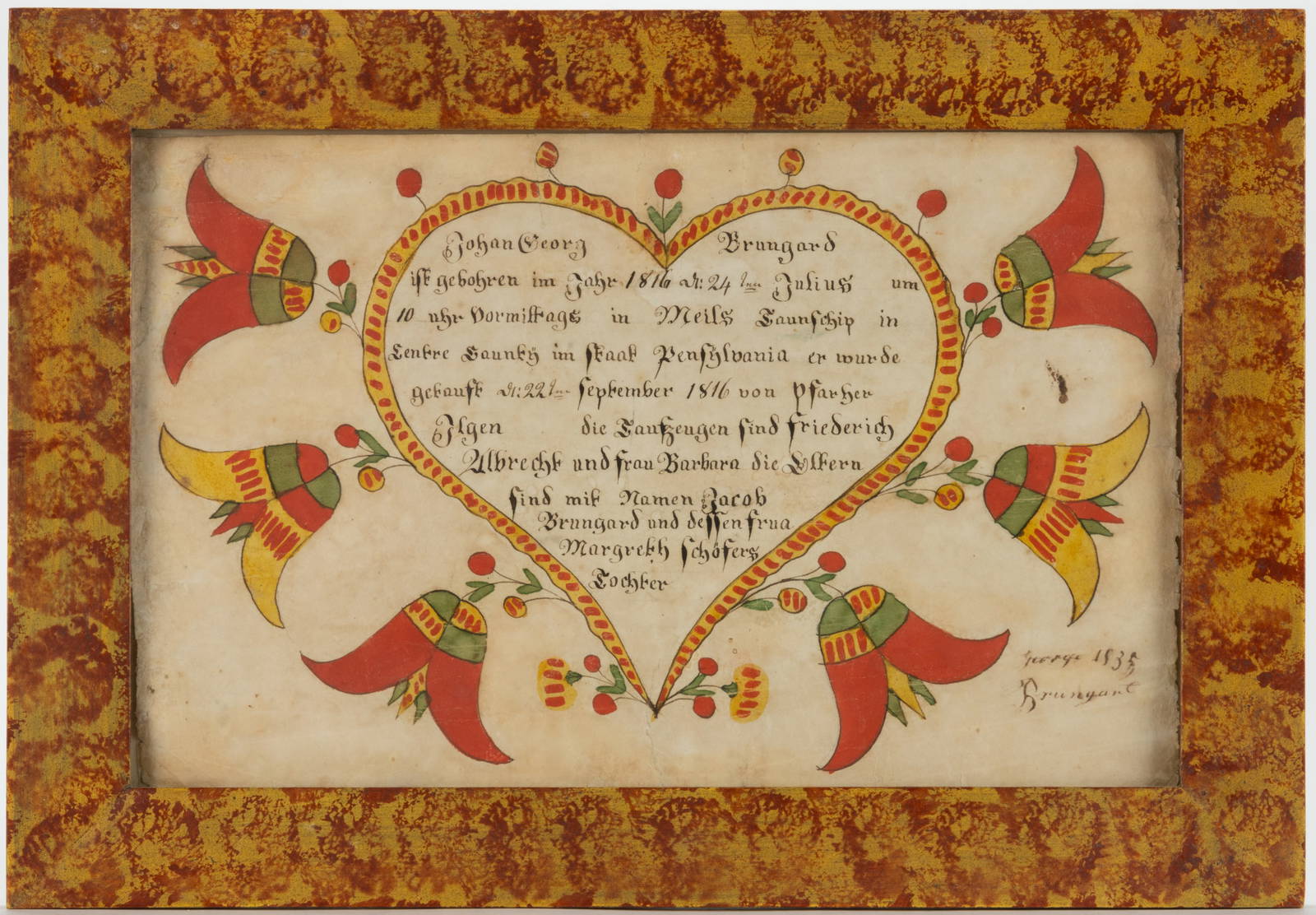 Daniel Otto (centre / Northumberland Co., Pennsylvania, 1770-1820) Fraktur Birth And Baptismal ...