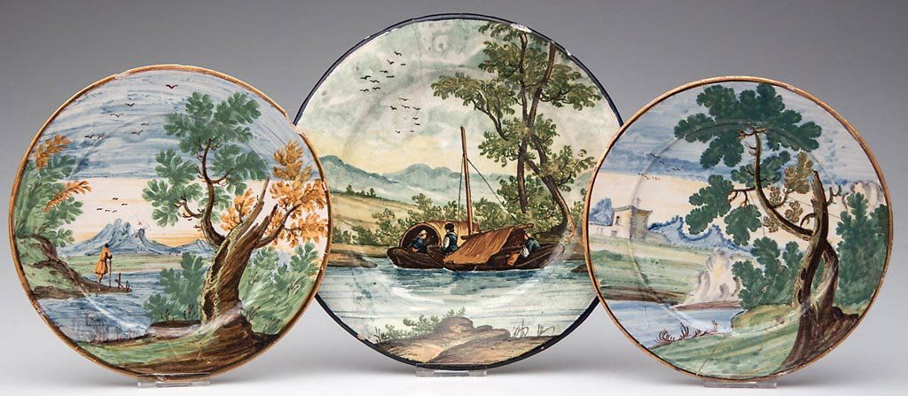 ITALIAN MAIOLICA ABRUZZO CASTELLI-TYPE PLATES, LOT OF T