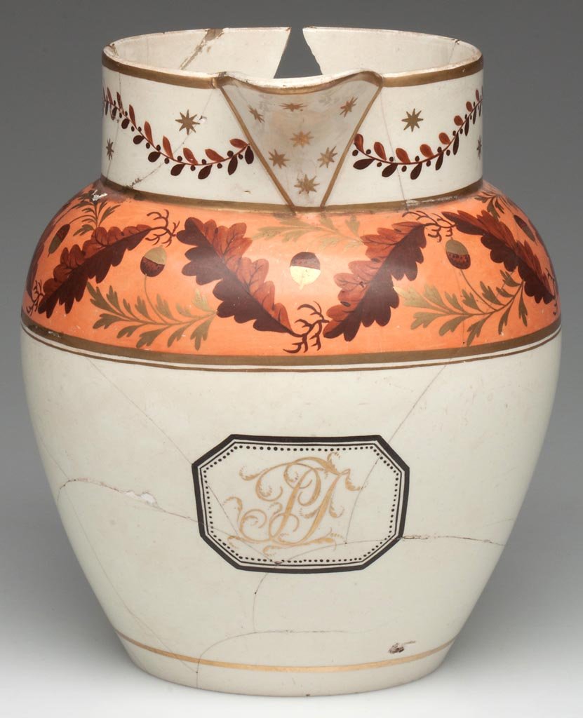 ENGLISH STAFFORDSHIRE CREAMWARE PITCHER WITH "MAKE-DO"