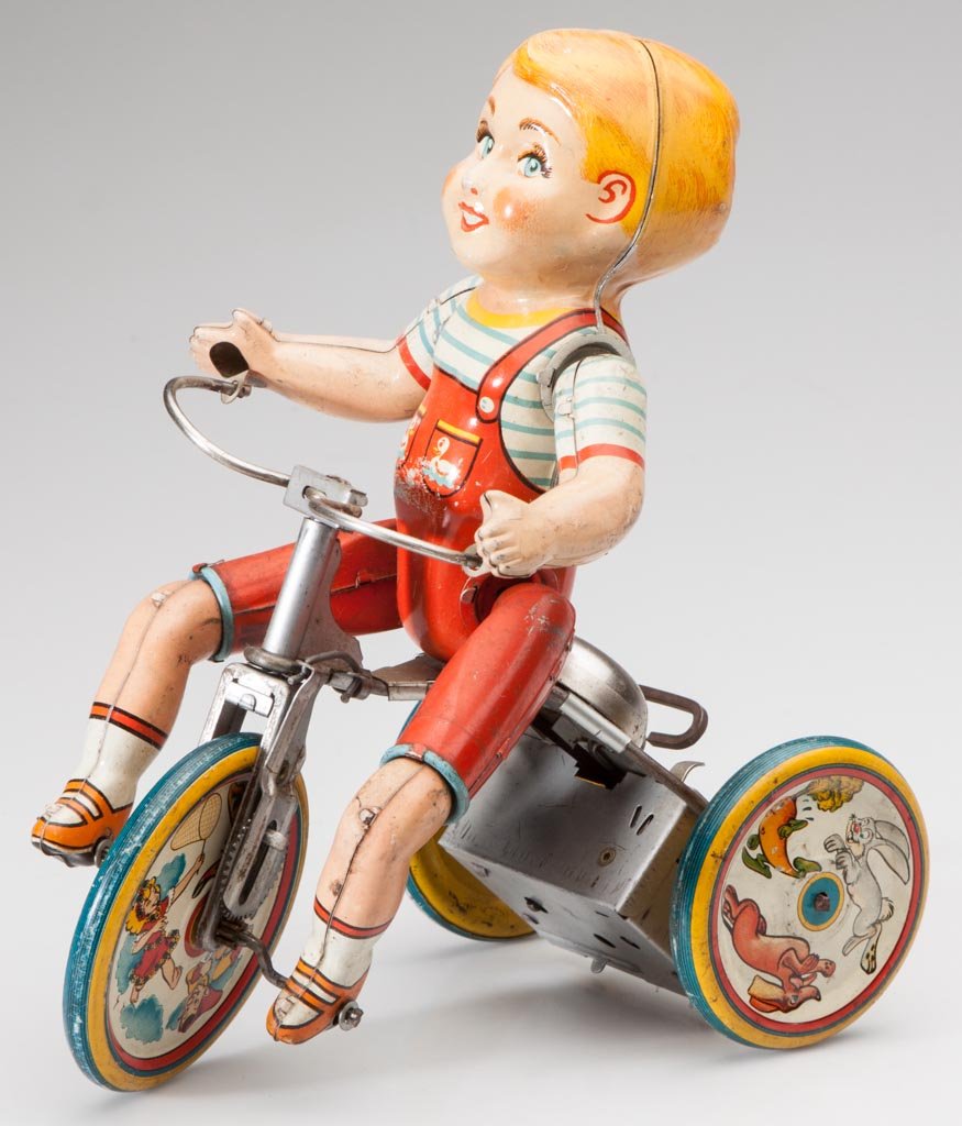 UNIQUE ART KIDDY CYCLIST TIN WIND-UP TOY