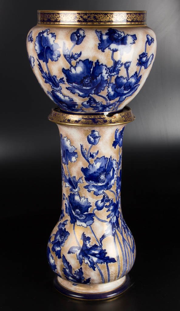 ENGLISH DOULTON BURSLEM POTTERY FLOW BLUE TWO-PART