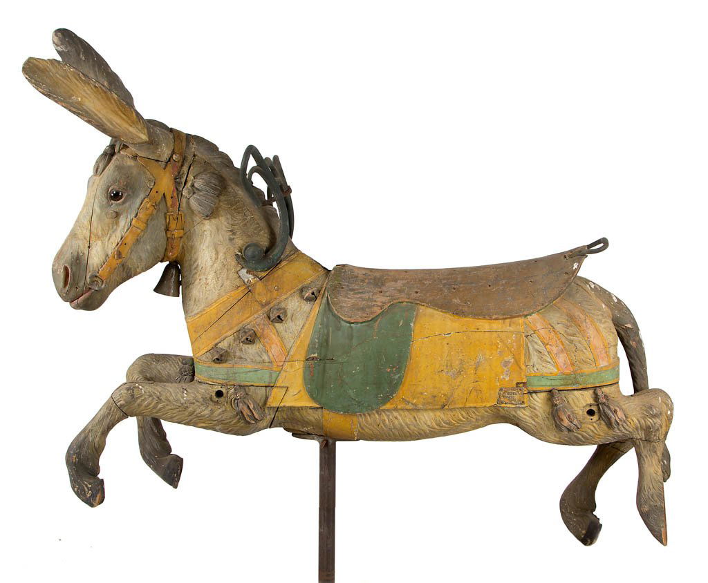 WHIMSICAL CARVED HOLLOW-BODY CAROUSEL DONKEY